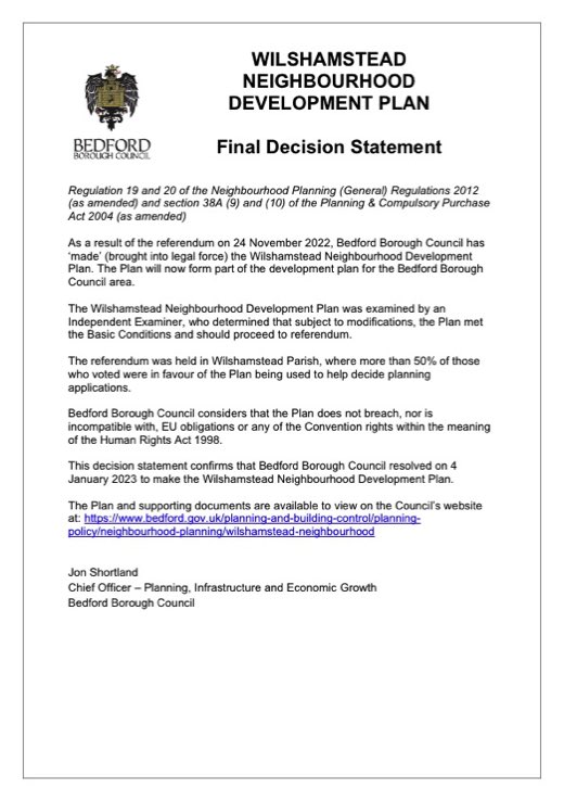 Click here to see a PDF copy of the Wilstead Neighbourhood Plan